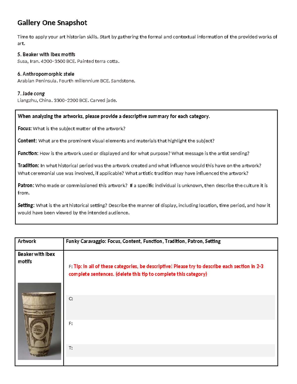 Art Analysis Guide: 1.02 Snapshot Tips for Artworks - Studocu