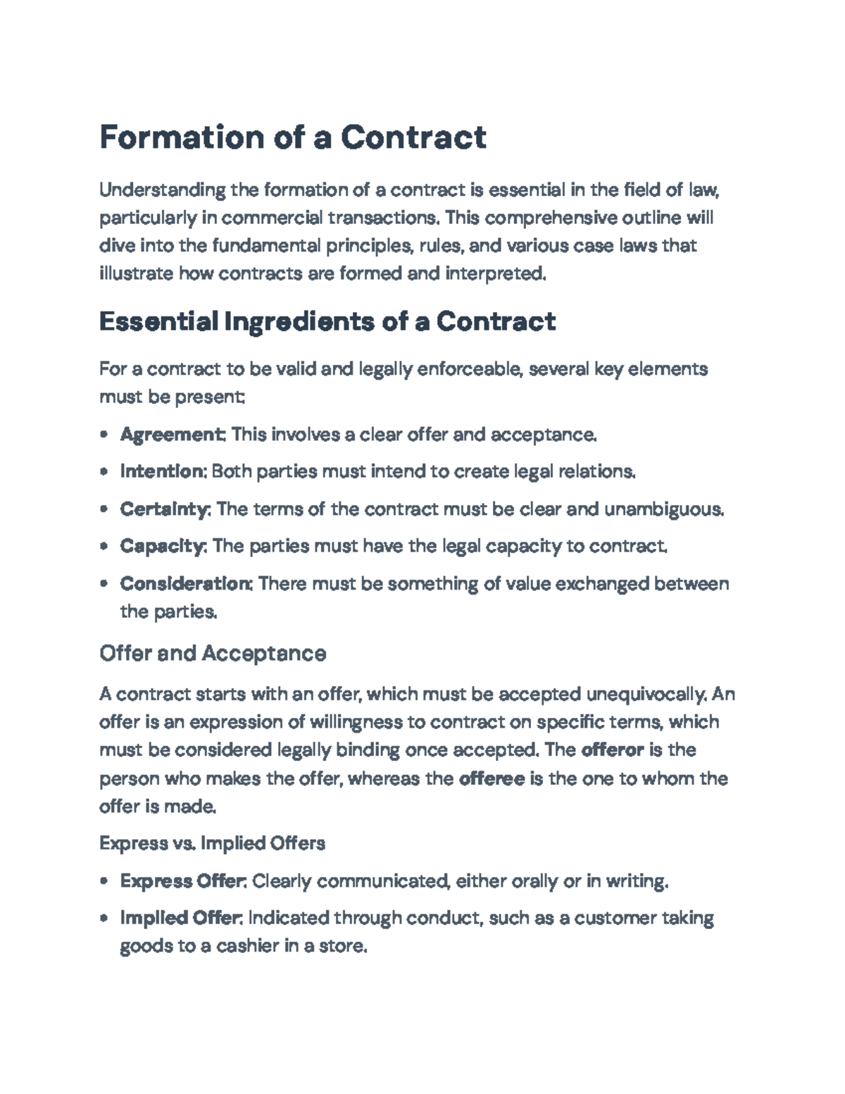 Formation of Contracts: Key Principles and Case Law Overview ...