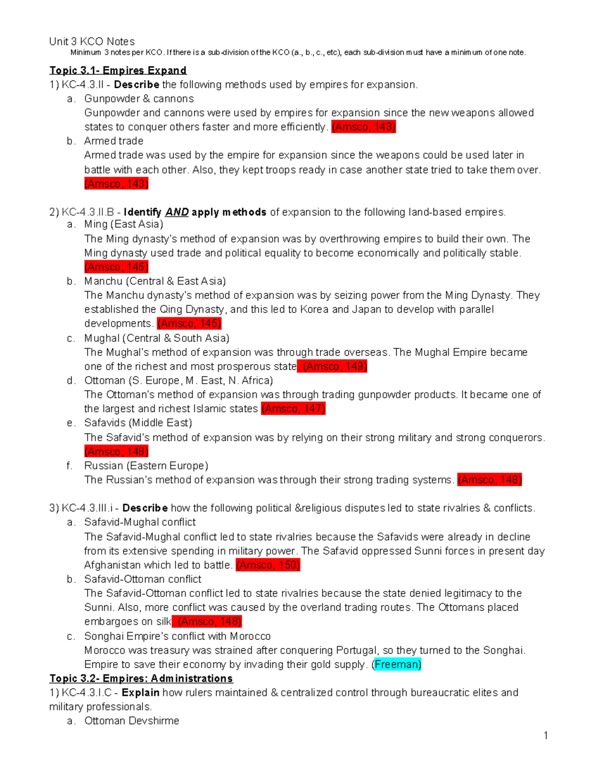 Unit 3 KCO Notes and Vocabulary - Unit 3 KCO Notes Minimum 3 notes per ...