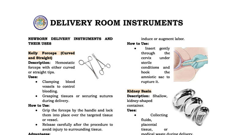 DR Instruments: Newborn Delivery Tools and Their Uses - Studocu