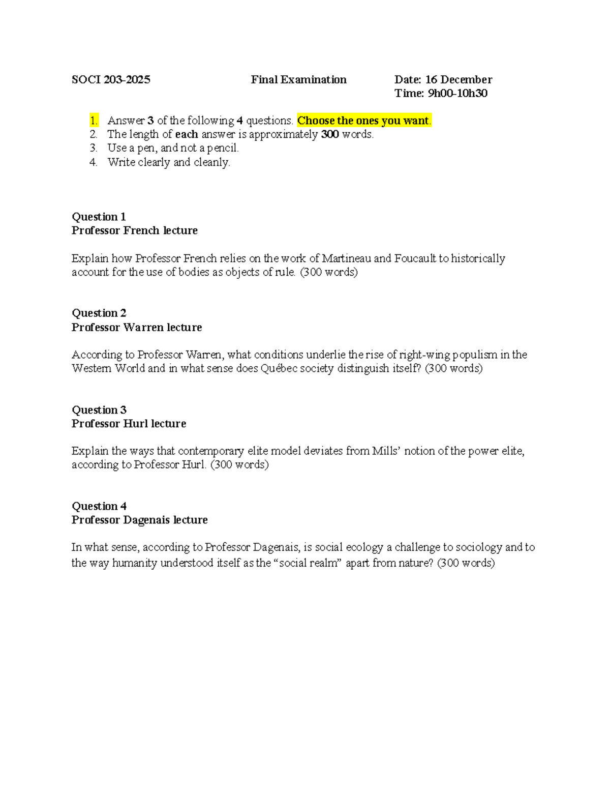 SOCI 1.2.3.4 Final Exam Questions & Guidelines 2025 - Studocu