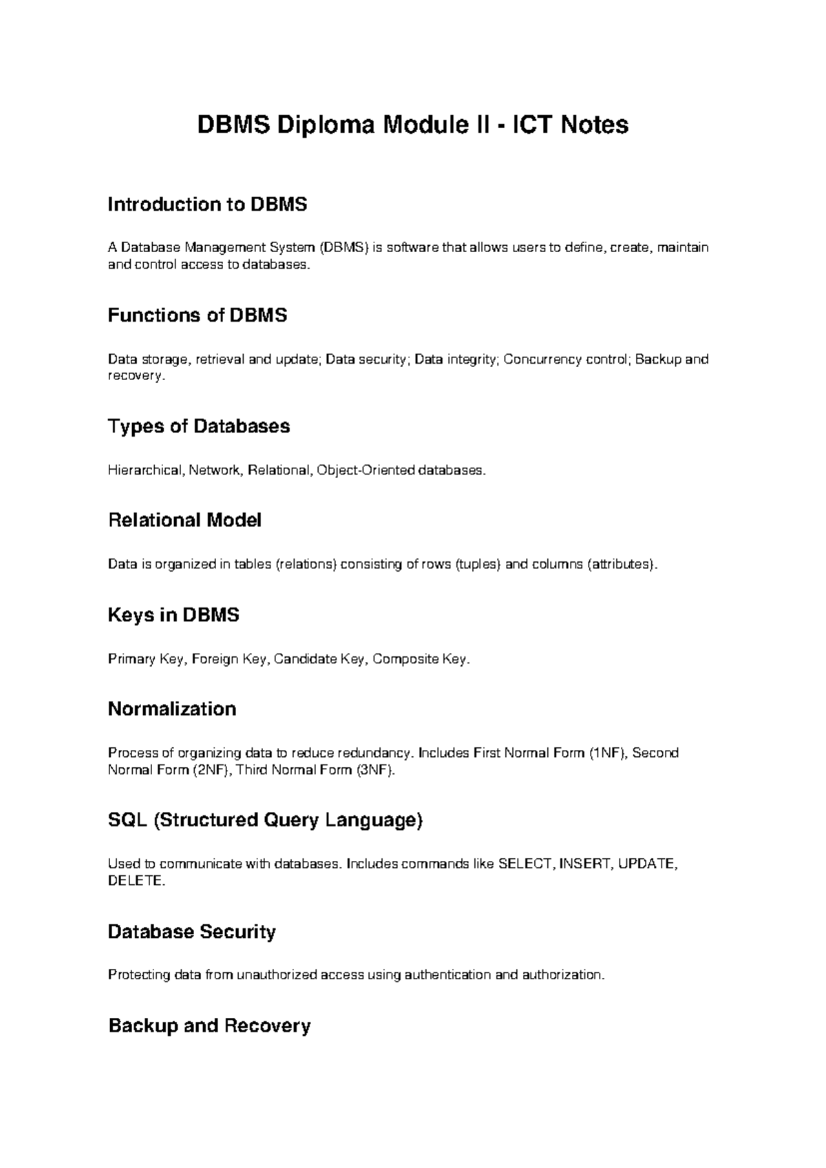 DBMS Diploma Module II ICT Notes: Introduction to Database Management ...