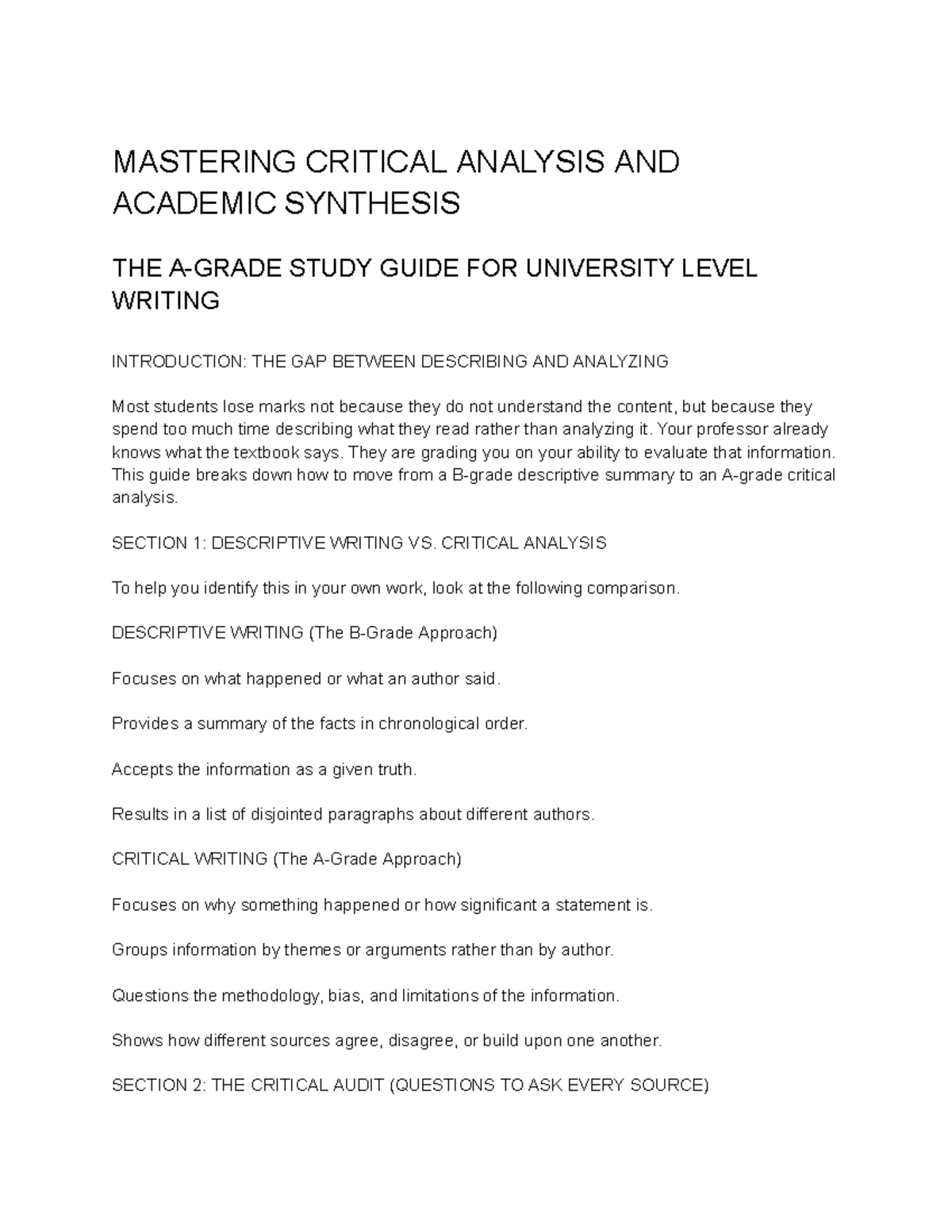 Mastering Critical Analysis & Synthesis: A Study Guide for University ...