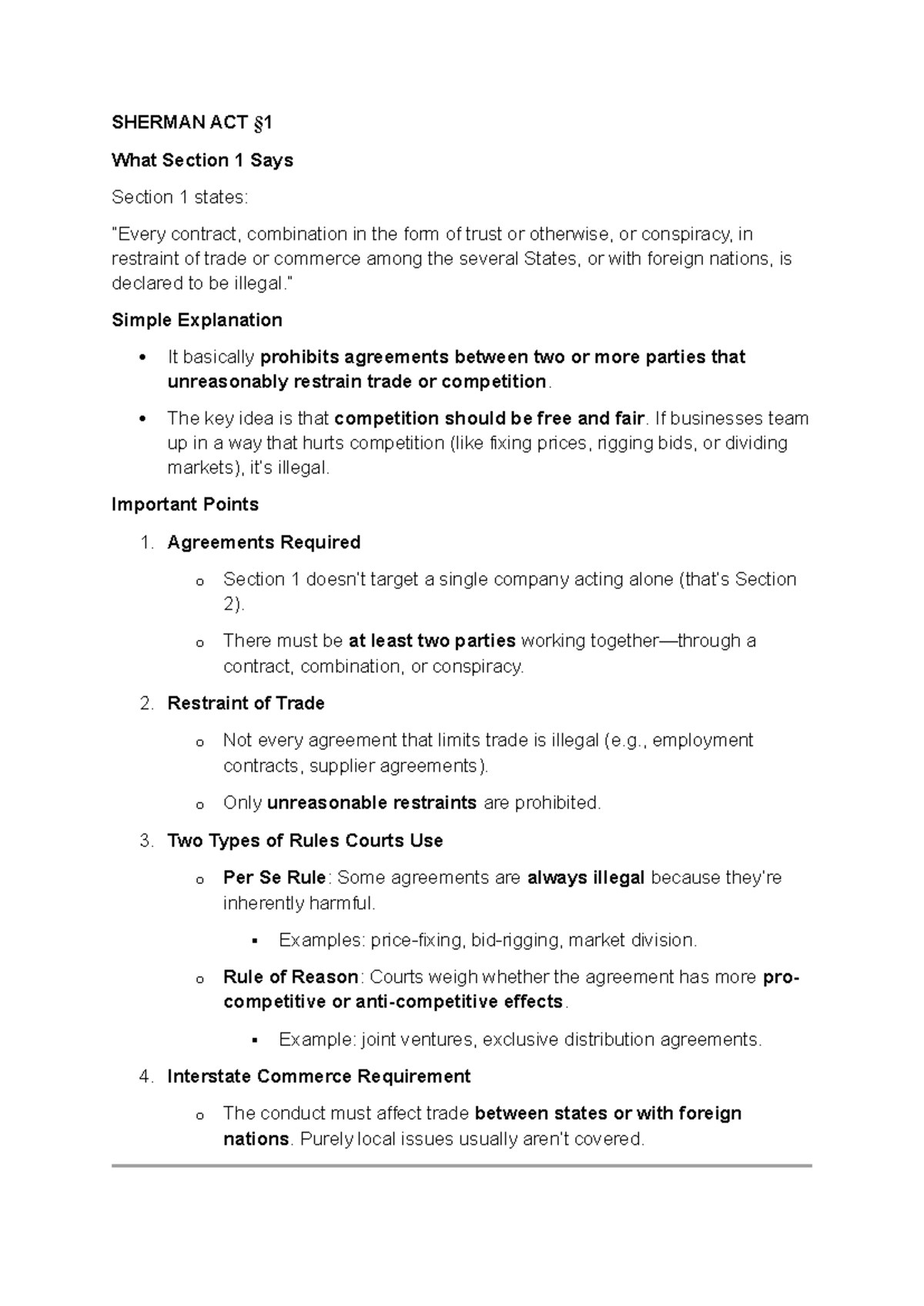 Sherman Act S1: Understanding Restraint of Trade - Studocu