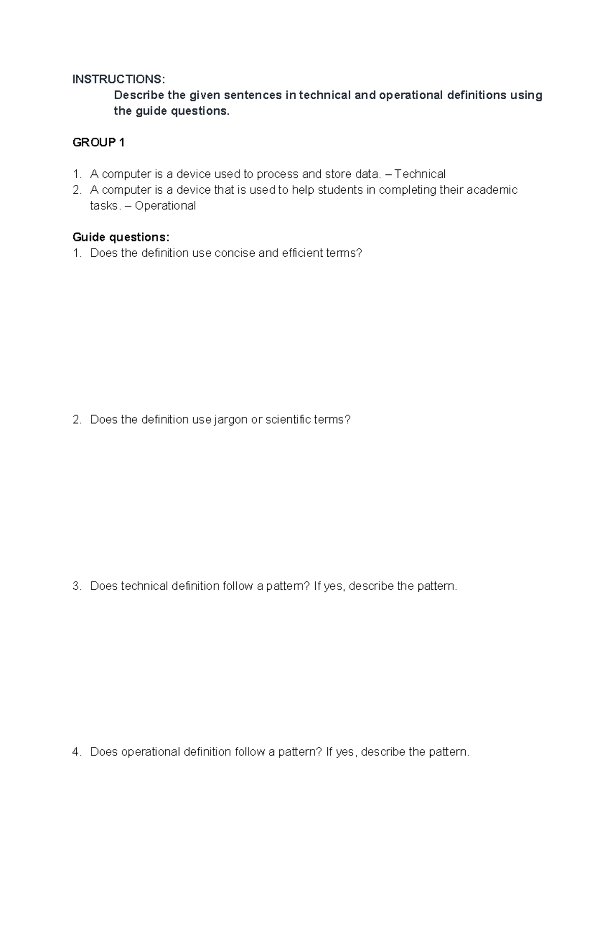 TECH 101: Worksheet for Defining Technical and Operational Terms - Studocu