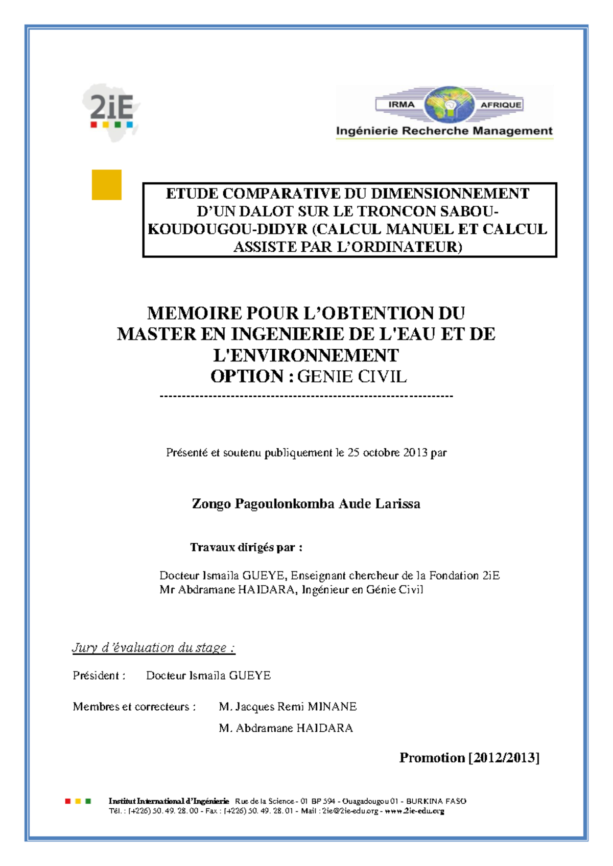 461681903 Étude Comparative sur Dimensionnement d'un Dalot à Sabou ...