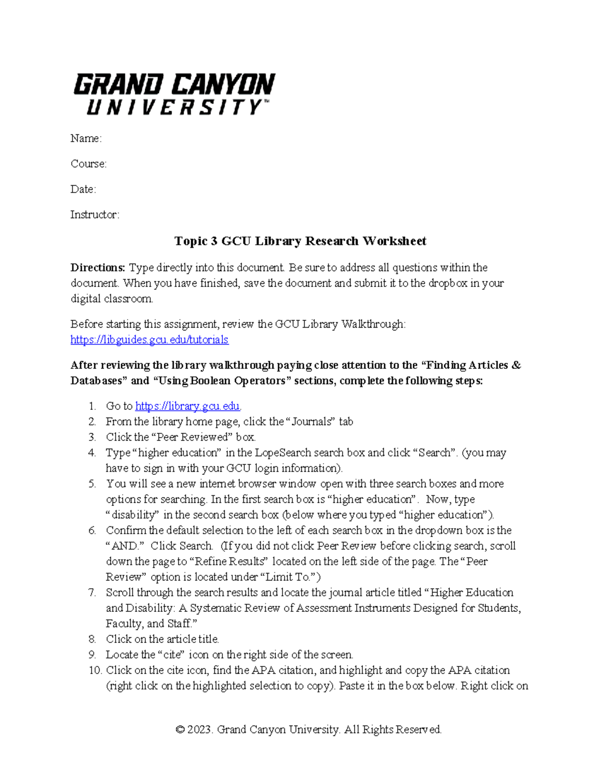 UNV-108-T3 Library Research Assignment Instructions and Guidelines ...