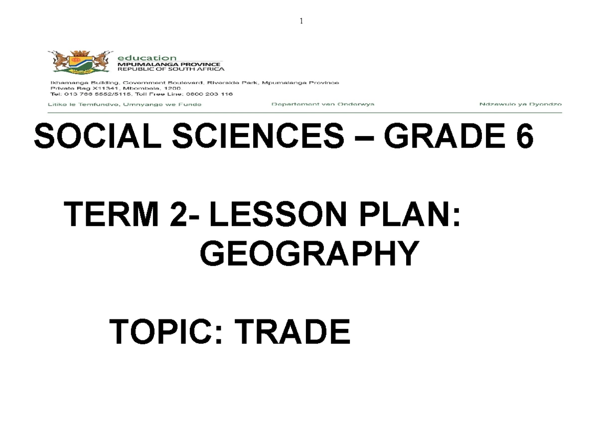 TERM 2- Grade 6 Geography SS Lesson Plans - SOCIAL SCIENCES – GRADE 6 ...
