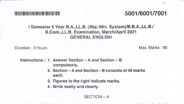 5001 16001n001 General English Exam - April 2021 B.A., LL.B. - Studocu