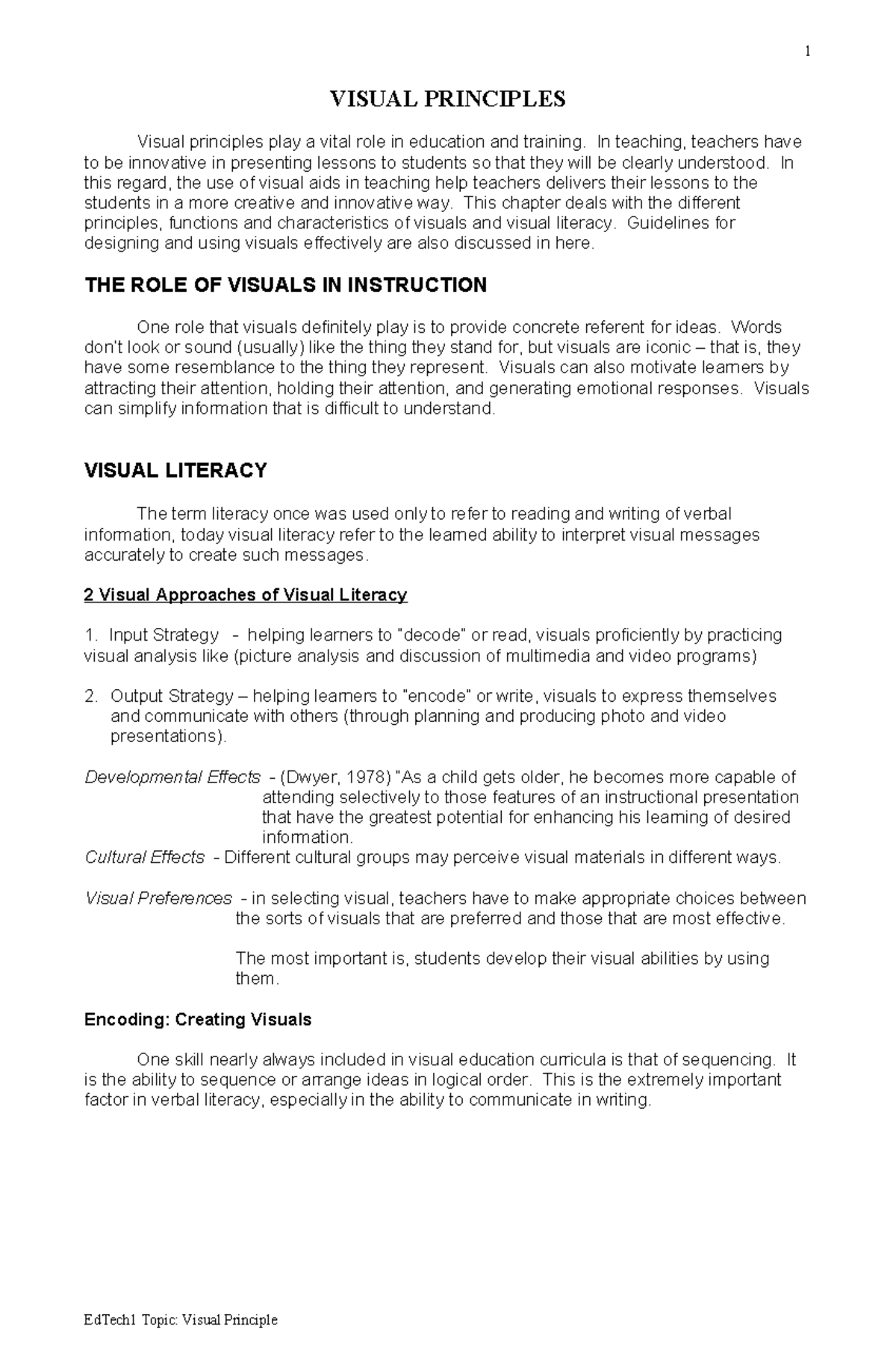 EdTech1 Topic 4: Visual Principles in Education and Instruction - Studocu
