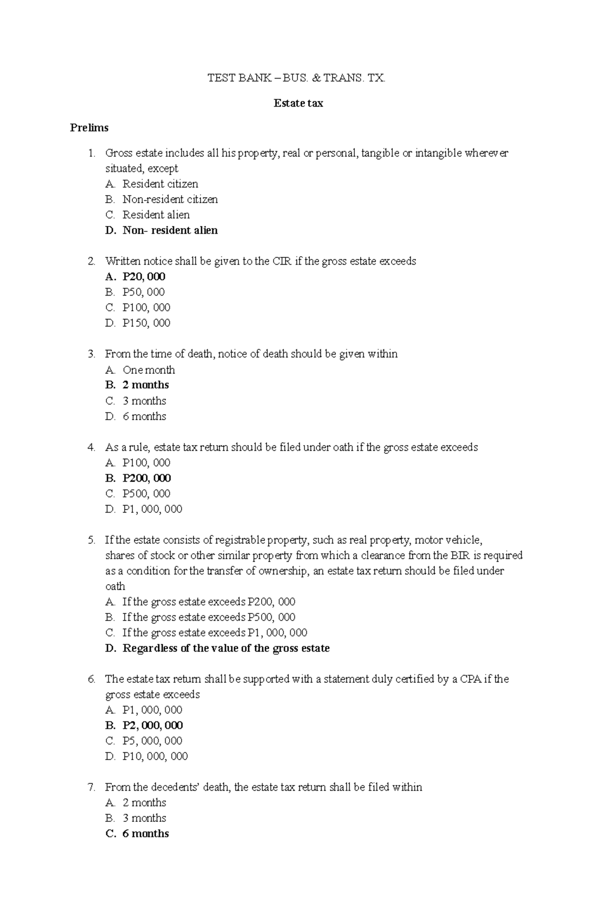 Test Bank - Inbound 132507054 - Estate Tax Questions - Studocu