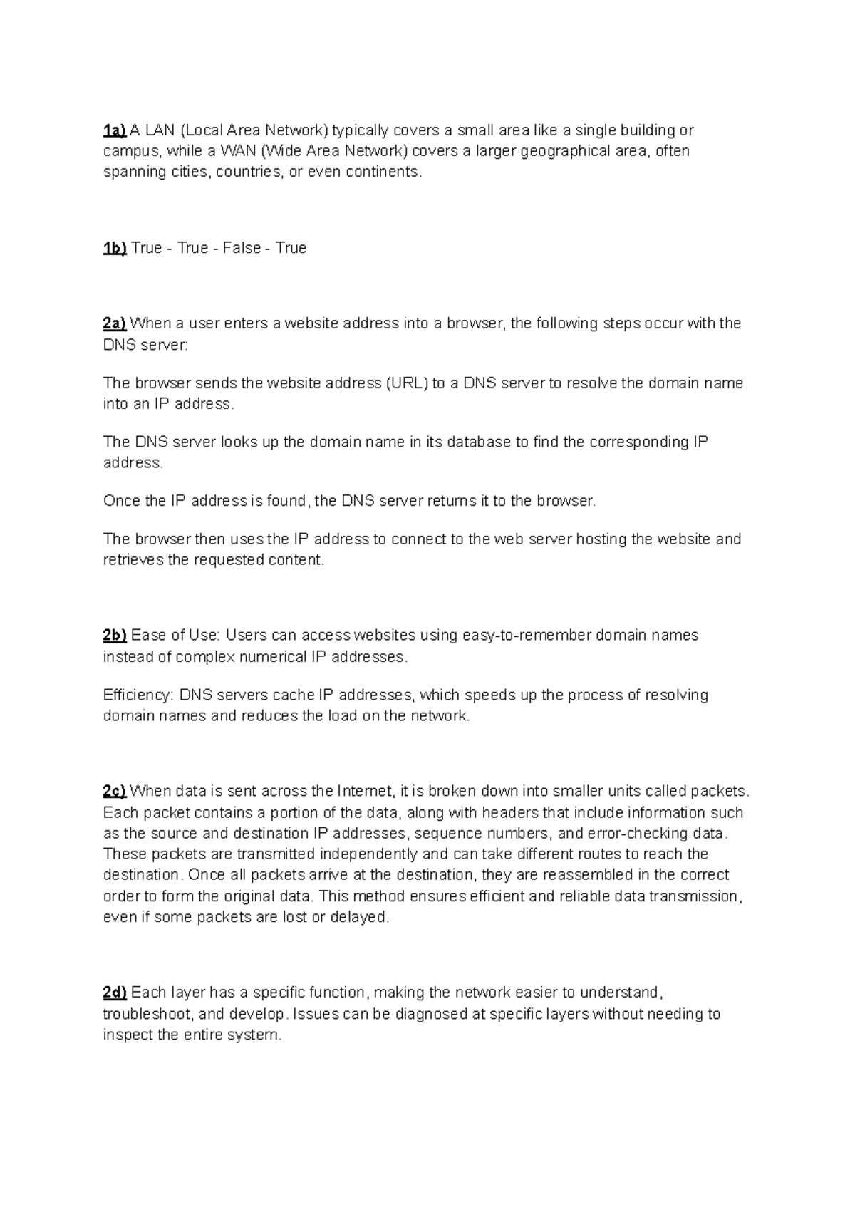 Unit 3 Networks & Protocols Assessment Answers - Detailed Explanation - Studocu