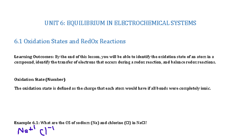 Unit 6: Electrochemical Equilibrium Guided Notes - Oxidation States ...