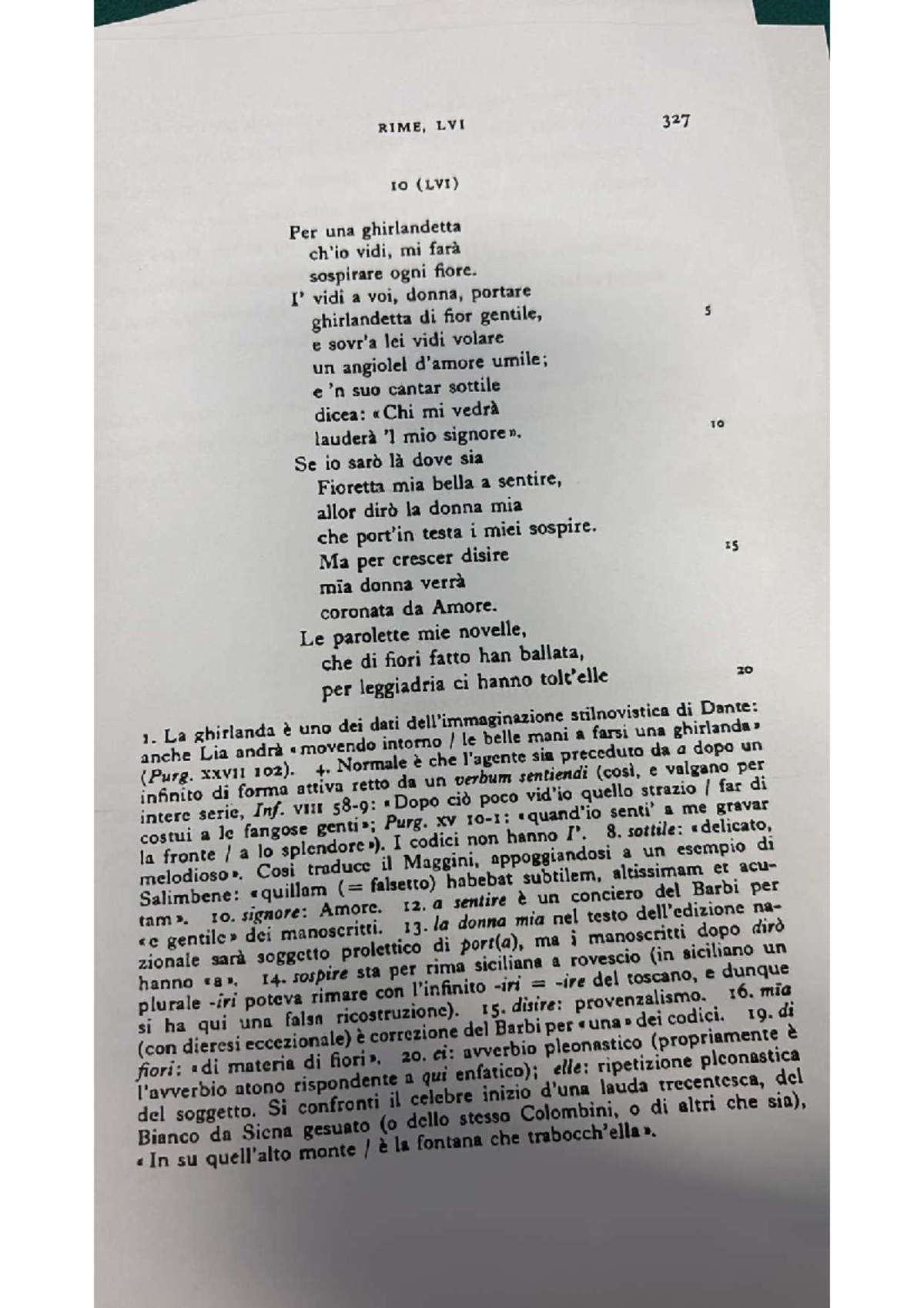 RIME, LVI 327 10 (LVI) - Analisi del Testo "Per una Ghirlandetta" - Studocu