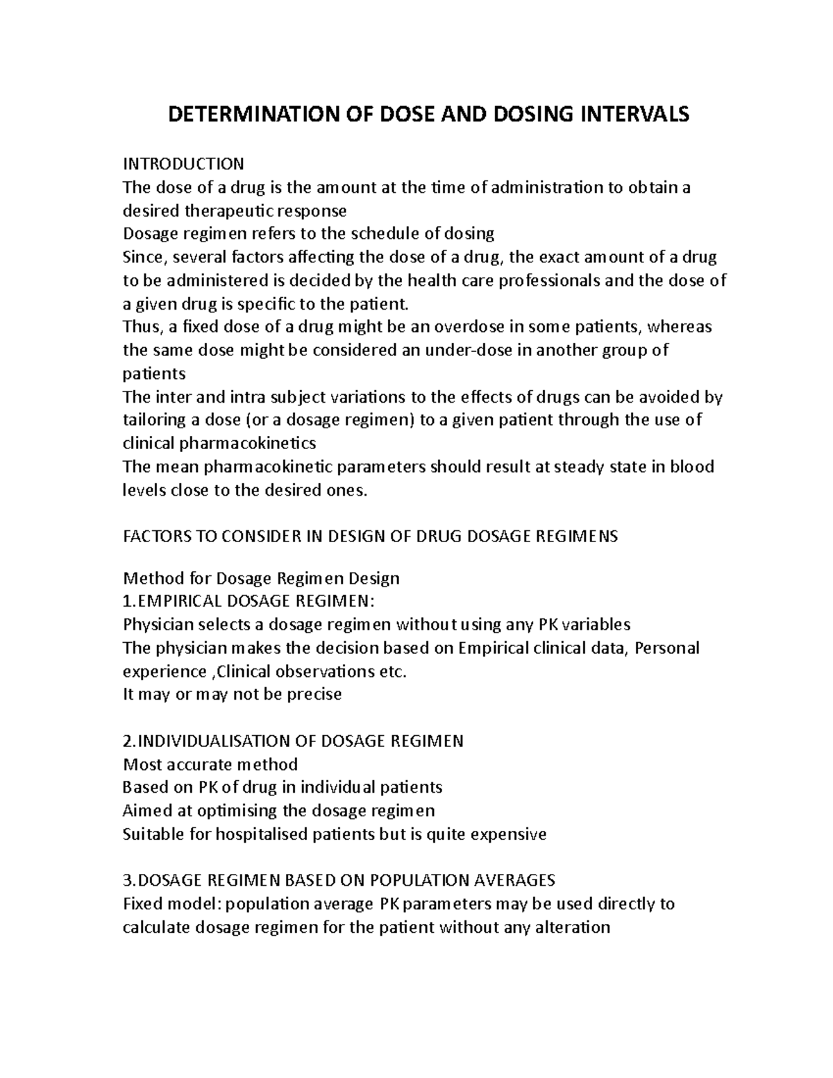 Pharmacokinetics: Dose Determination & Dosing Intervals Analysis - Studocu