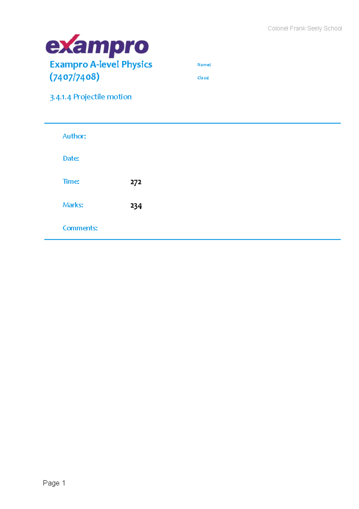 A-level Physics (7407/7408) Exam Notes on Projectile Motion and Forces ...
