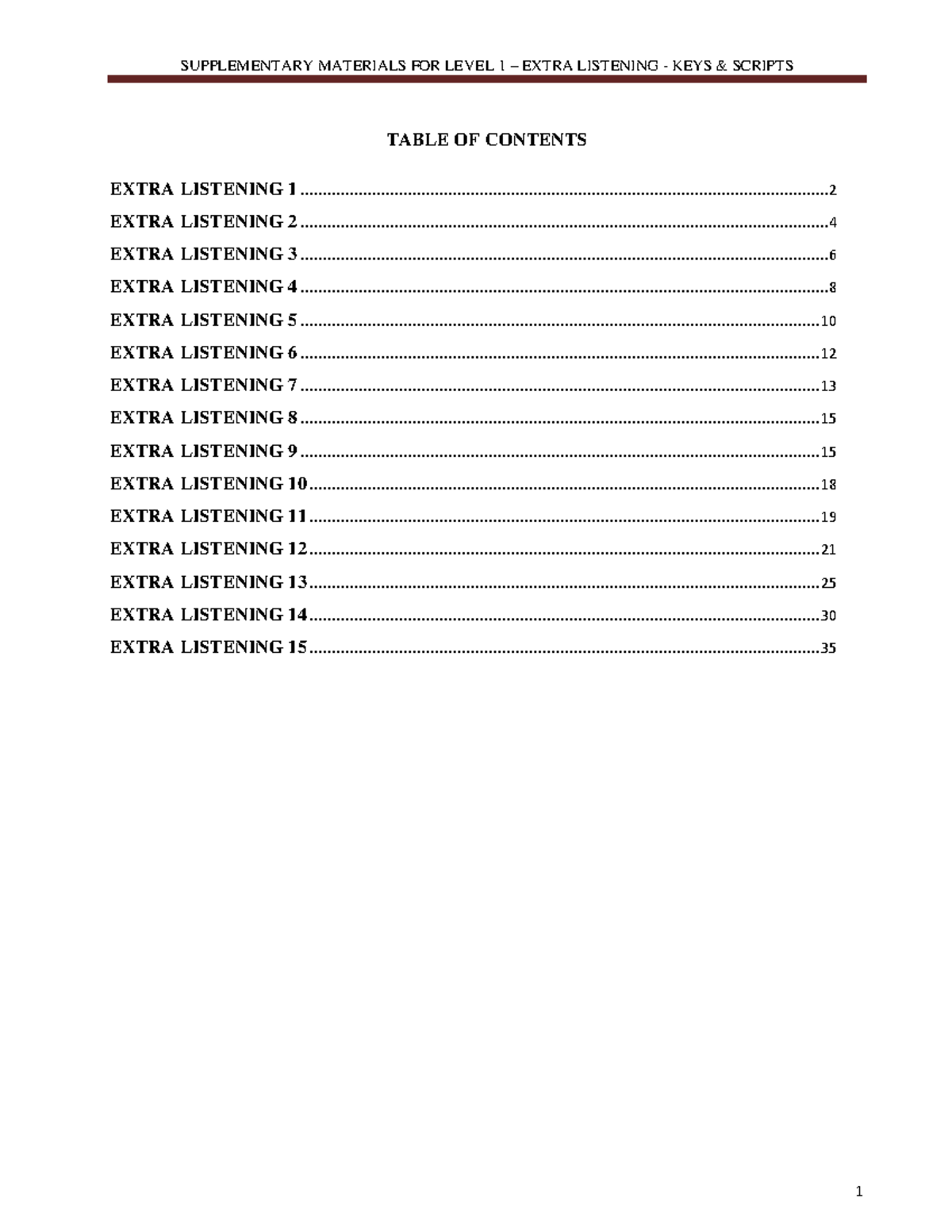 Level 1 Extra Listening Keys Scripts - Supplementary Materials - Studocu