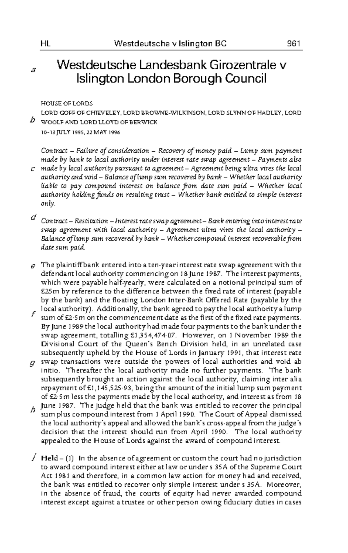 HL Westdeutsche Landesbank v Islington BC: Compound Interest ...