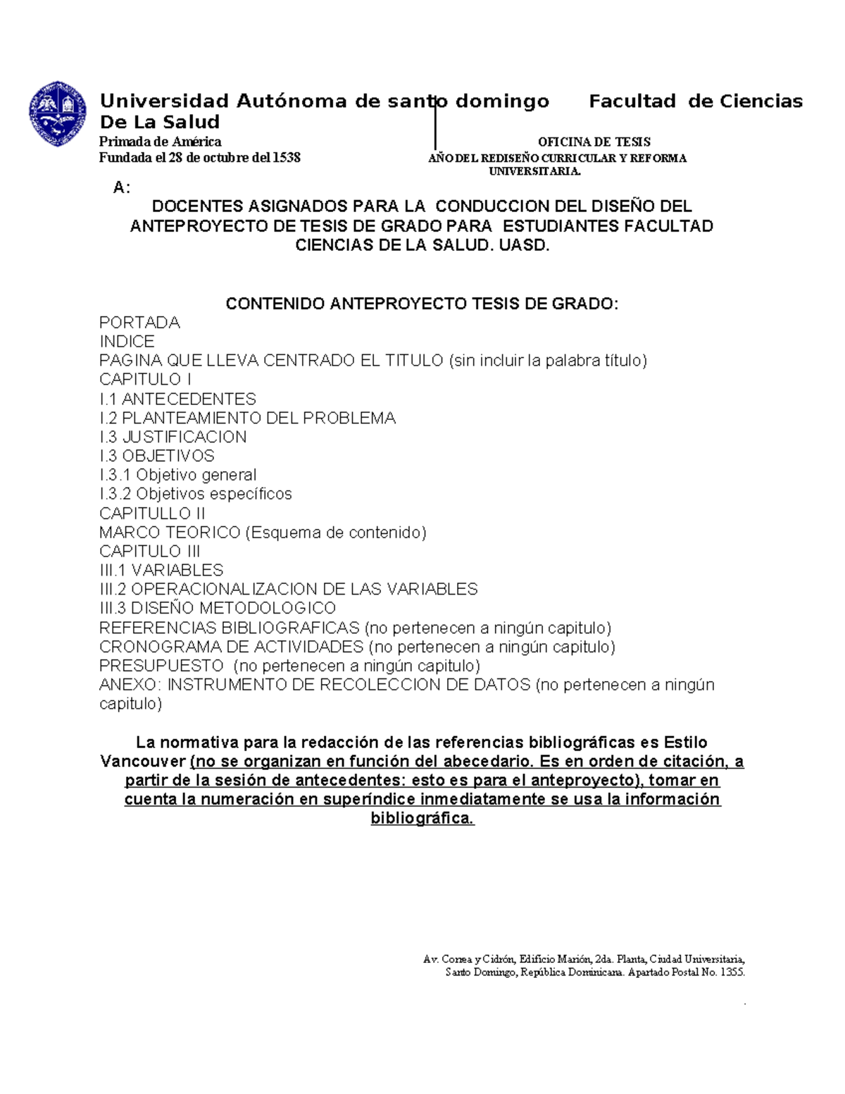 Anteproyecto de Tesis de Grado en Ciencias de la Salud UASD - Studocu