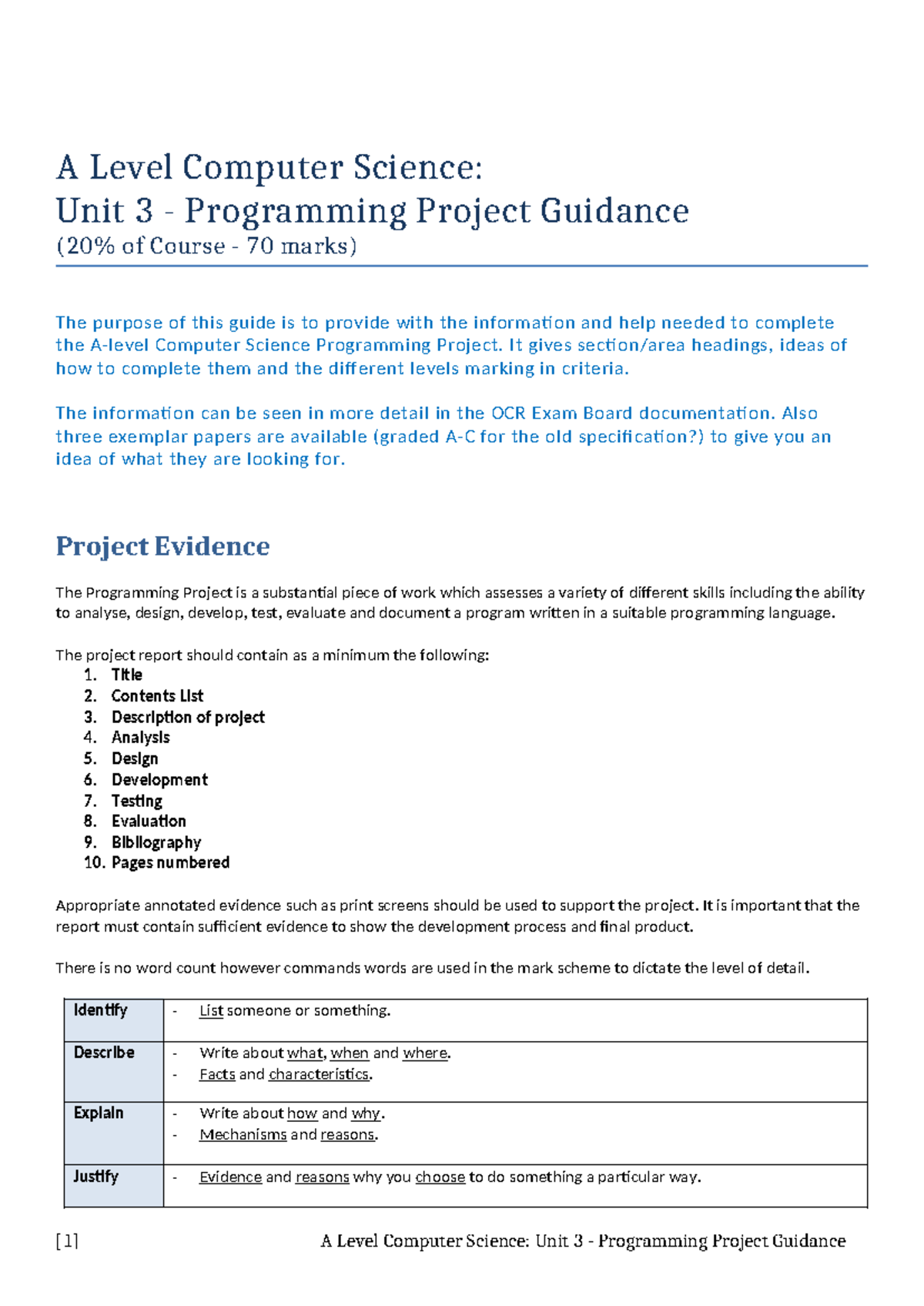 Unit 3 - Project Guide - materials - A Level Computer Science: Unit 3 ...