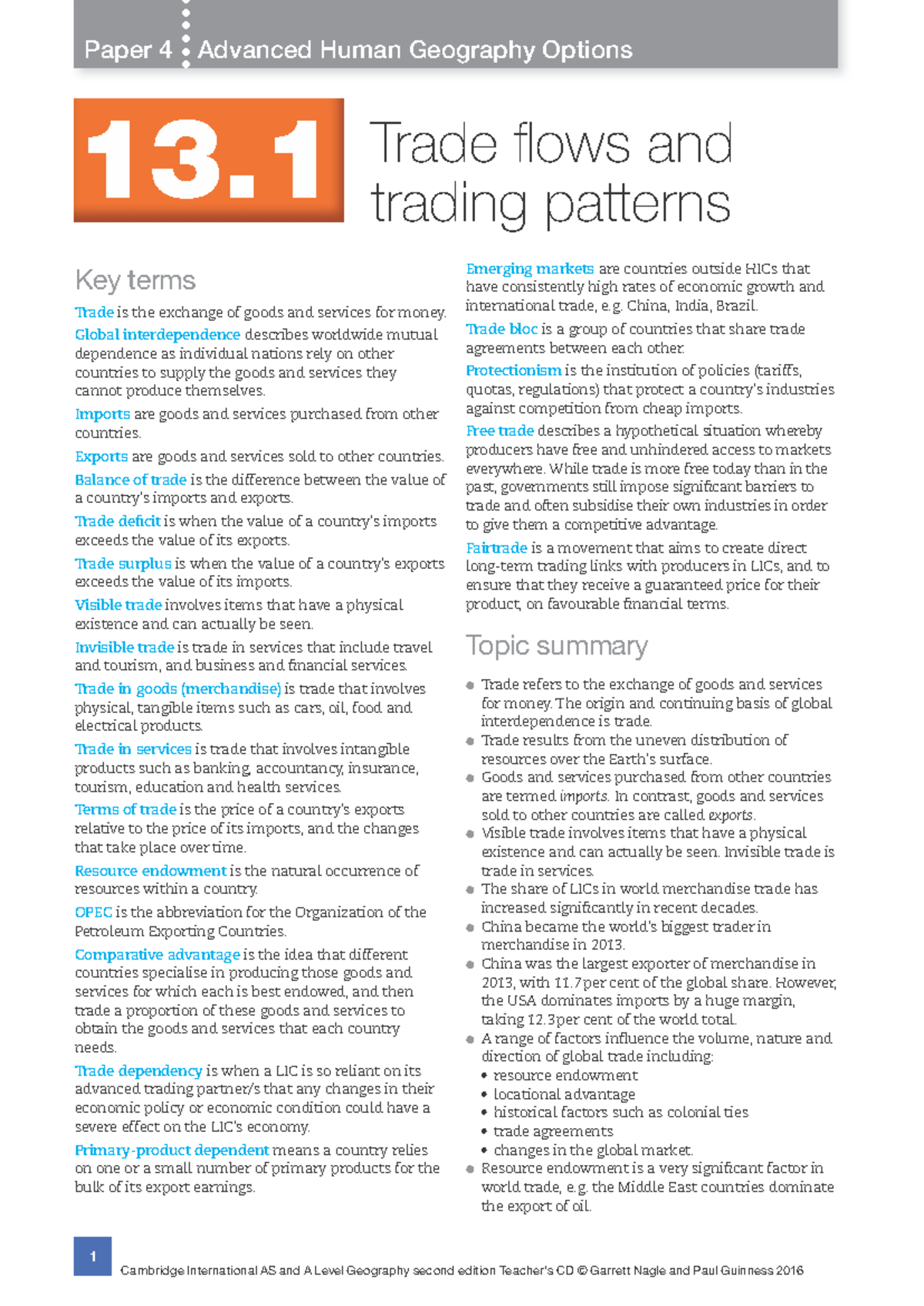 13.1 Trade Flows and Trading Patterns in Advanced Human Geography - Studocu