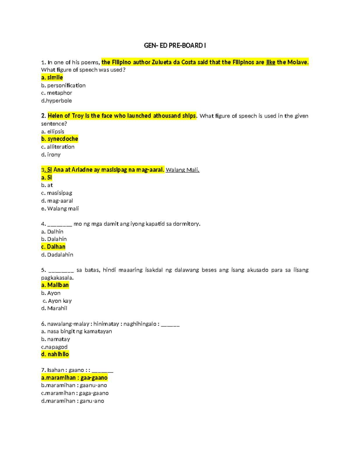 2025 GEN-ED 1 - Pre-Board Review Questions and Answers - Studocu