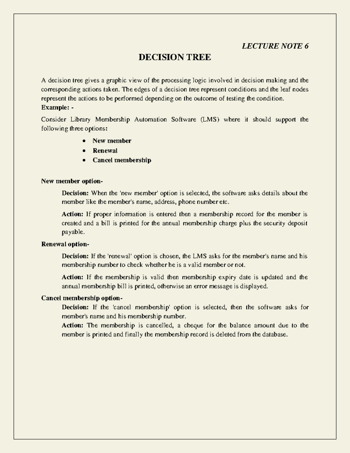 Software Engineering LECTURE NOTES: Decision Trees & Formal Specs - Studocu