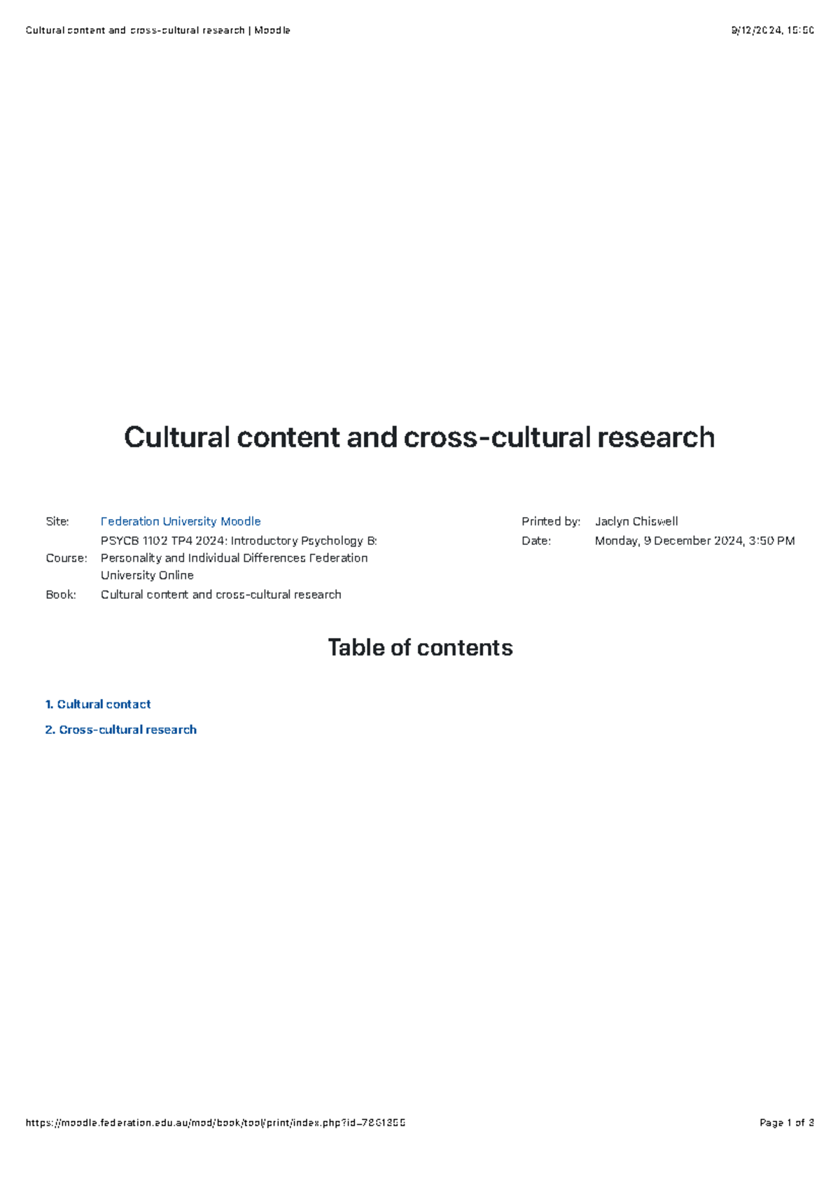 Cultural content and cross-cultural research Moodle - - Studocu