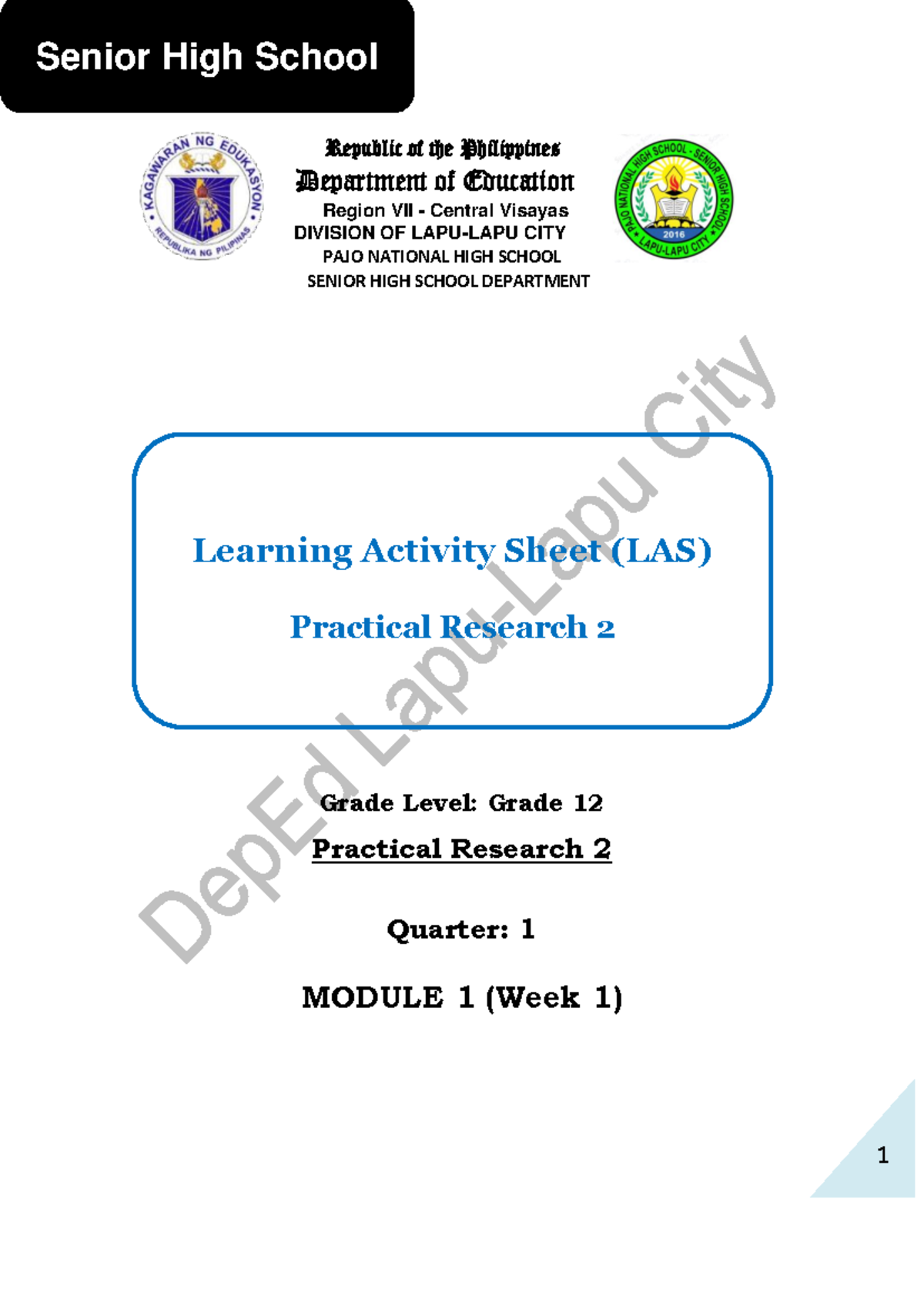 Q1, PR2 Learning Activity Sheet - Understanding Quantitative Research ...