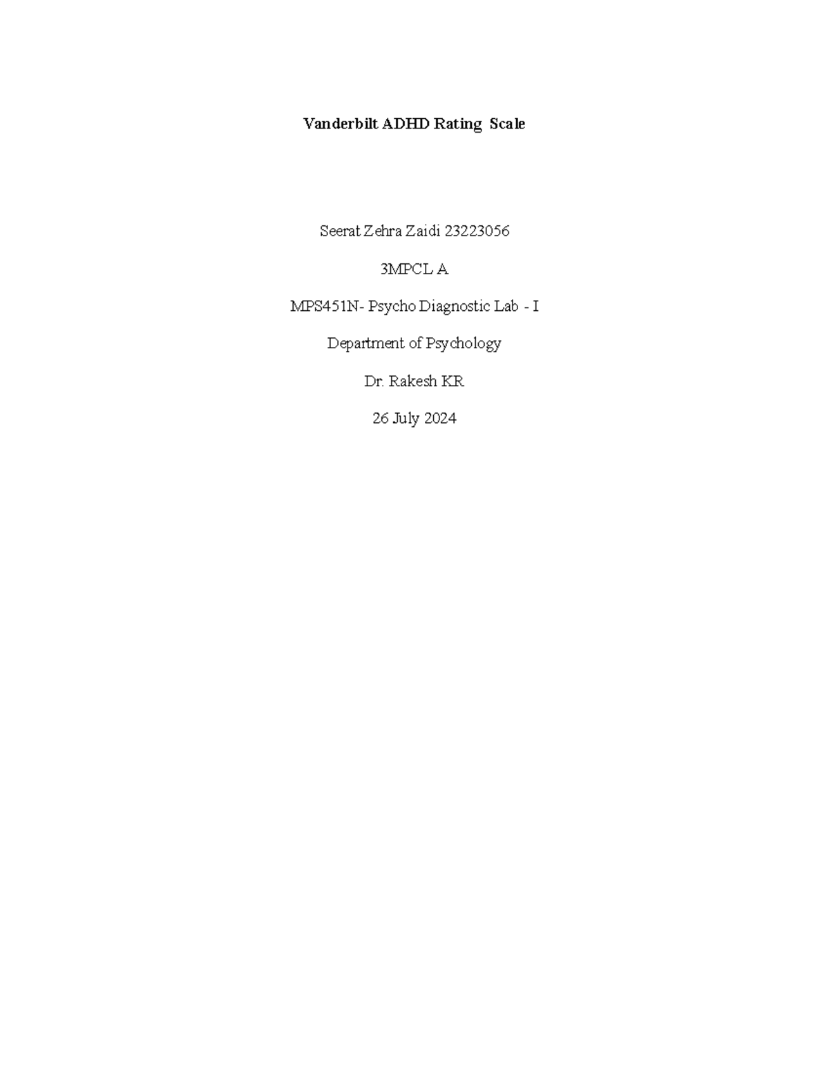 Vanderbilt ADHD Parent Rating Scale: Analysis and Interpretation ...