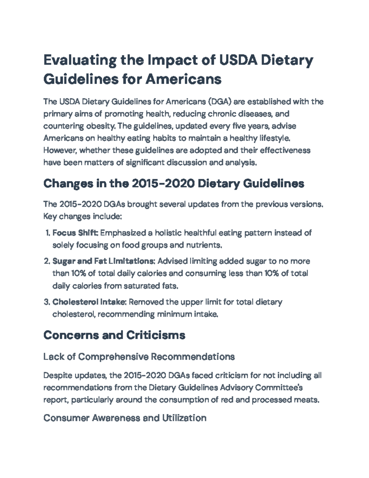 Evaluating USDA Dietary Guidelines for Americans: Impact & Challenges ...