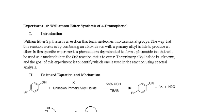 Experiment 10: Williamson Ether Synthesis and Analysis - Studocu