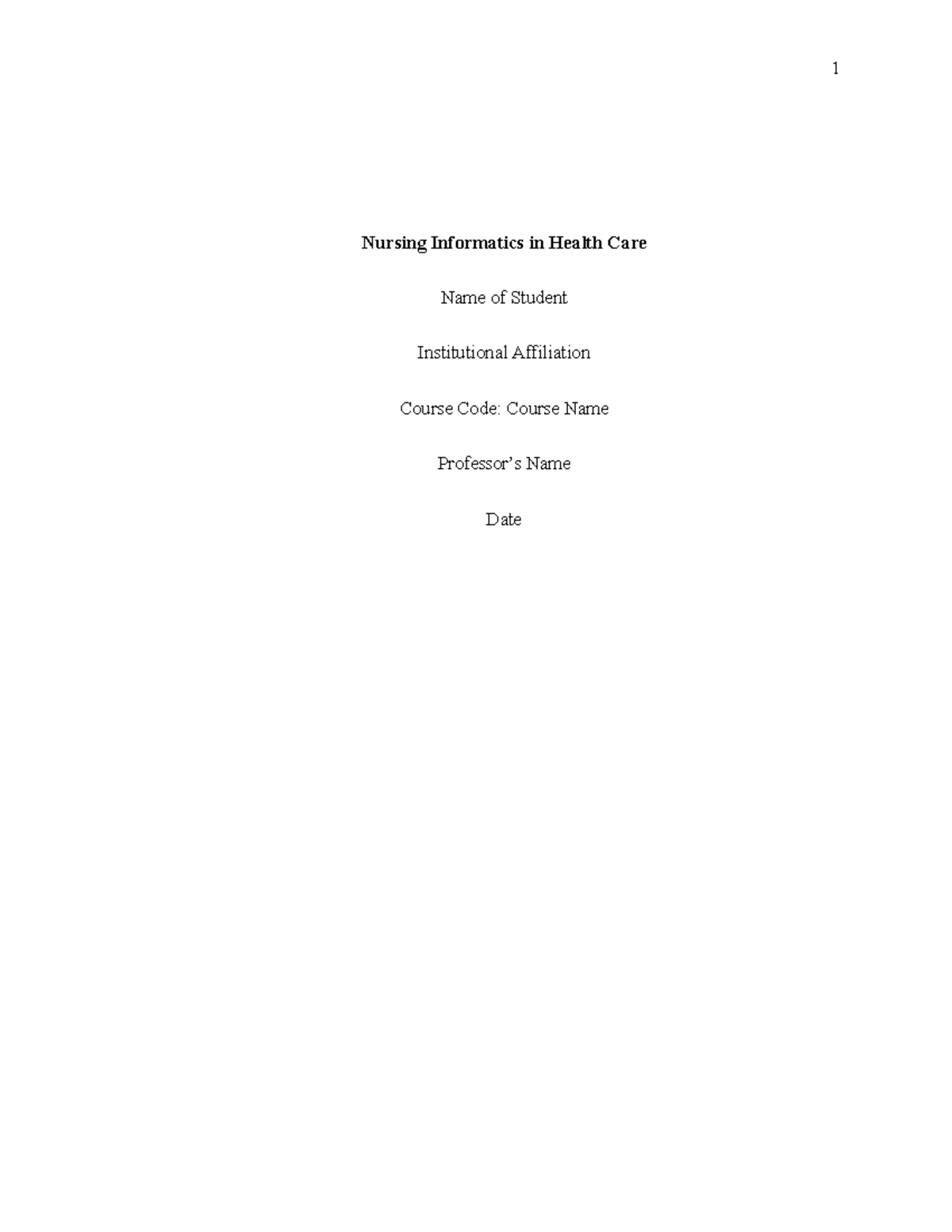 Nursing Informatics in Health Care: Assignment 1 Analysis - Studocu