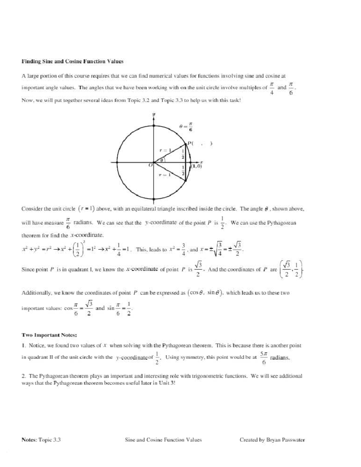 AP Precalc - 3.4 Sine and Cosine Function Values Notes - Studocu