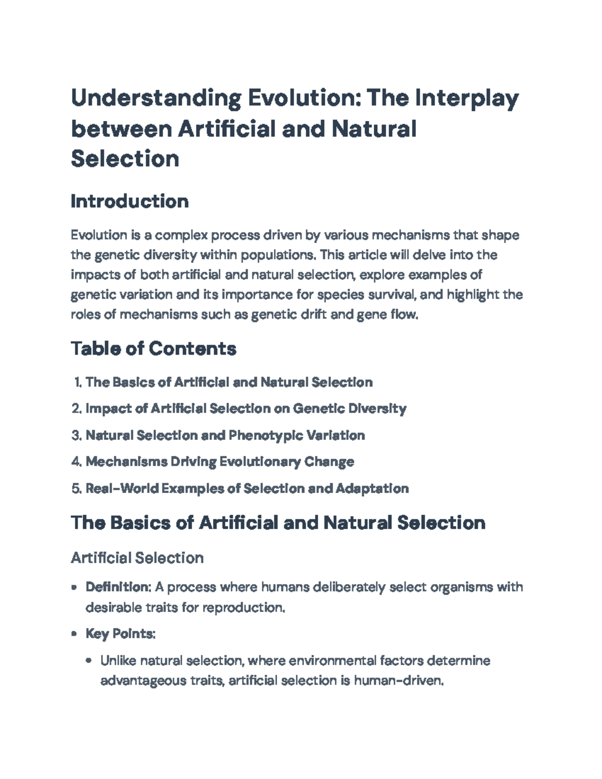 Understanding Evolution: Artificial vs. Natural Selection Mechanisms ...