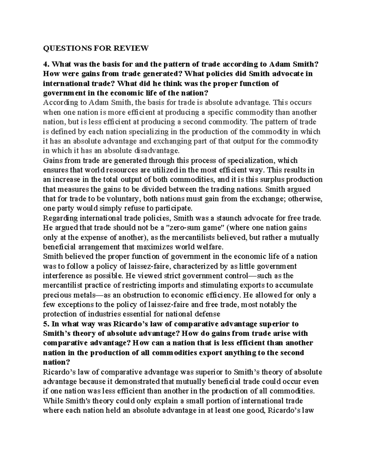 KTQT - W4 - Adam Smith's Trade Theories and Comparative Advantage - Studocu