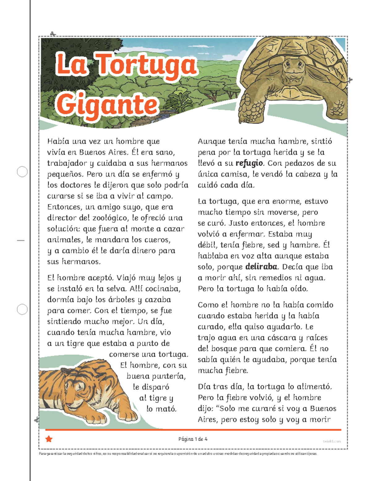 La Tortuga Gigante: Actividad de Lectura para Comprensión Oral y ...