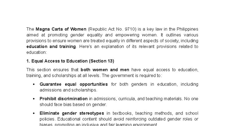 The Magna Carta of Women (RA 9710): Education Provisions Explained ...