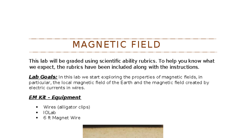 Lab 6 - Exploring Magnetic Fields and Currents - Studocu