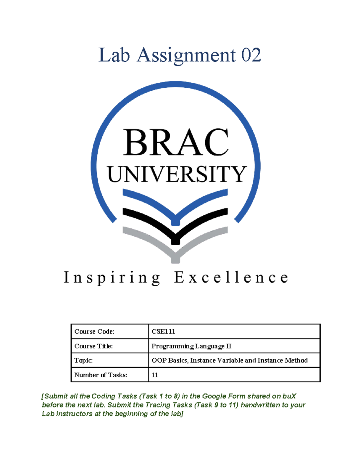 CSE111 Lab Assignment 02: OOP Basics & Coding Tasks Overview - Studocu