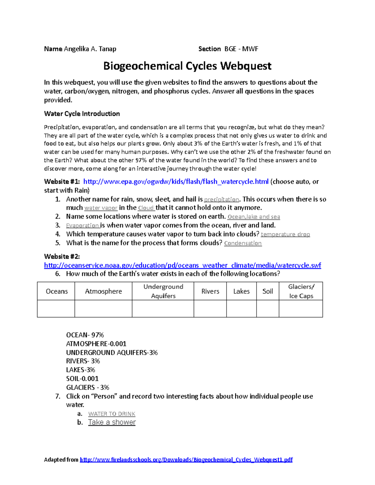 BGE M2 Activity 3: Exploring Biogeochemical Cycles Webquest - Studocu