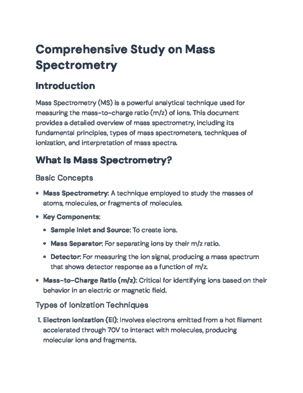 Comprehensive Guide to Mass Spectrometry Techniques (CHEM 101) - Studocu