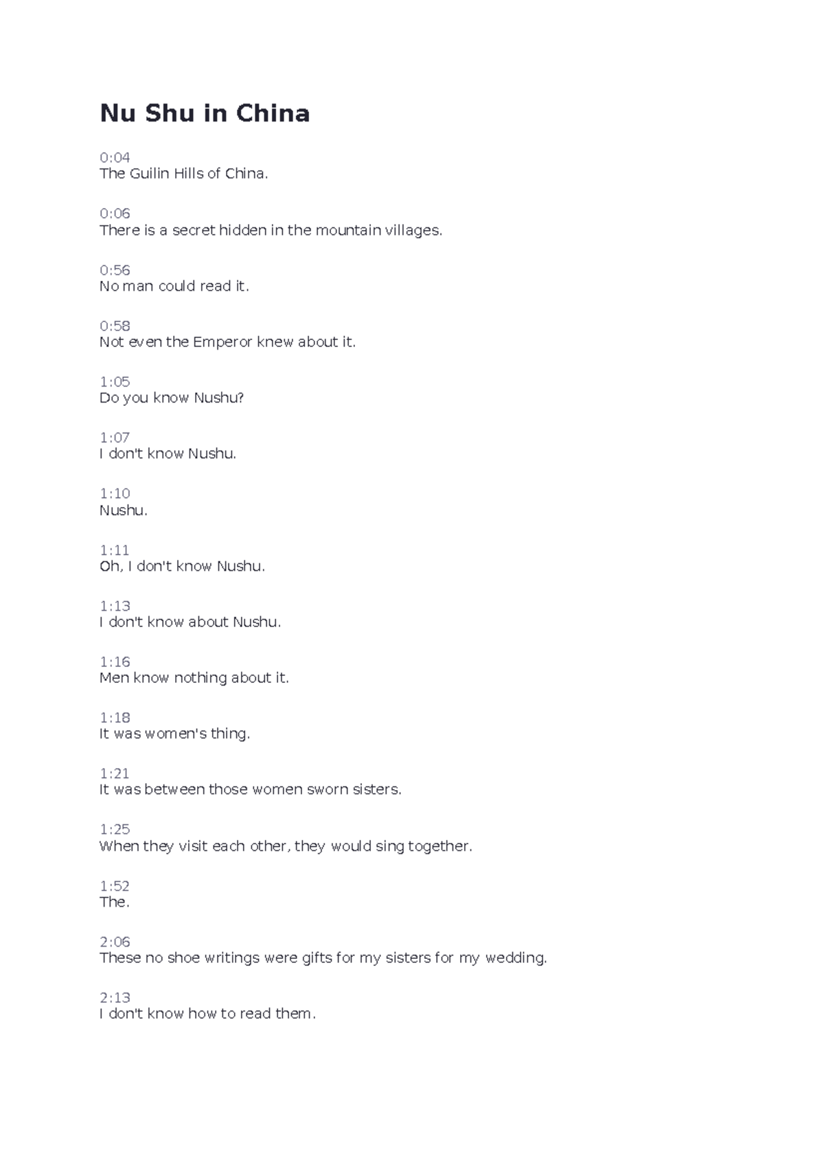 Nu Shu: The Secret Language of Women in China - ENG Dept - Studocu