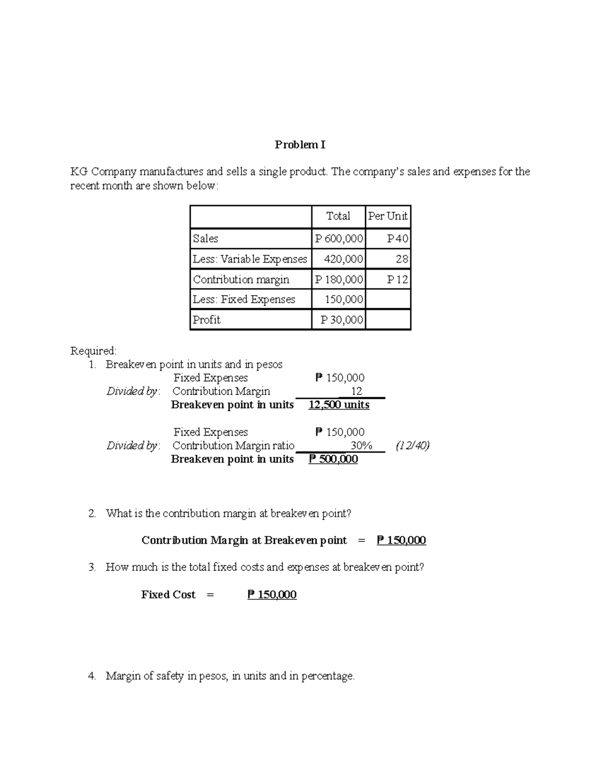 CVP-Exercises: Detailed Analysis of Cost-Volume-Profit Relationships - Studocu