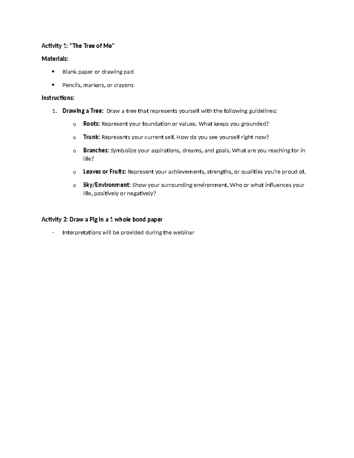 Activities - Marriott: Tree of Materials & Drawing Instructions - Studocu