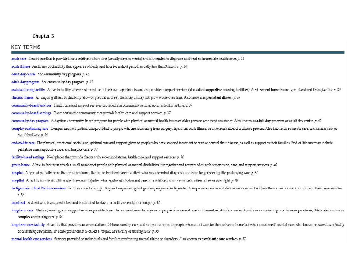 Chapter 3 - Key Terms in Acute Care and Health Services - Studocu