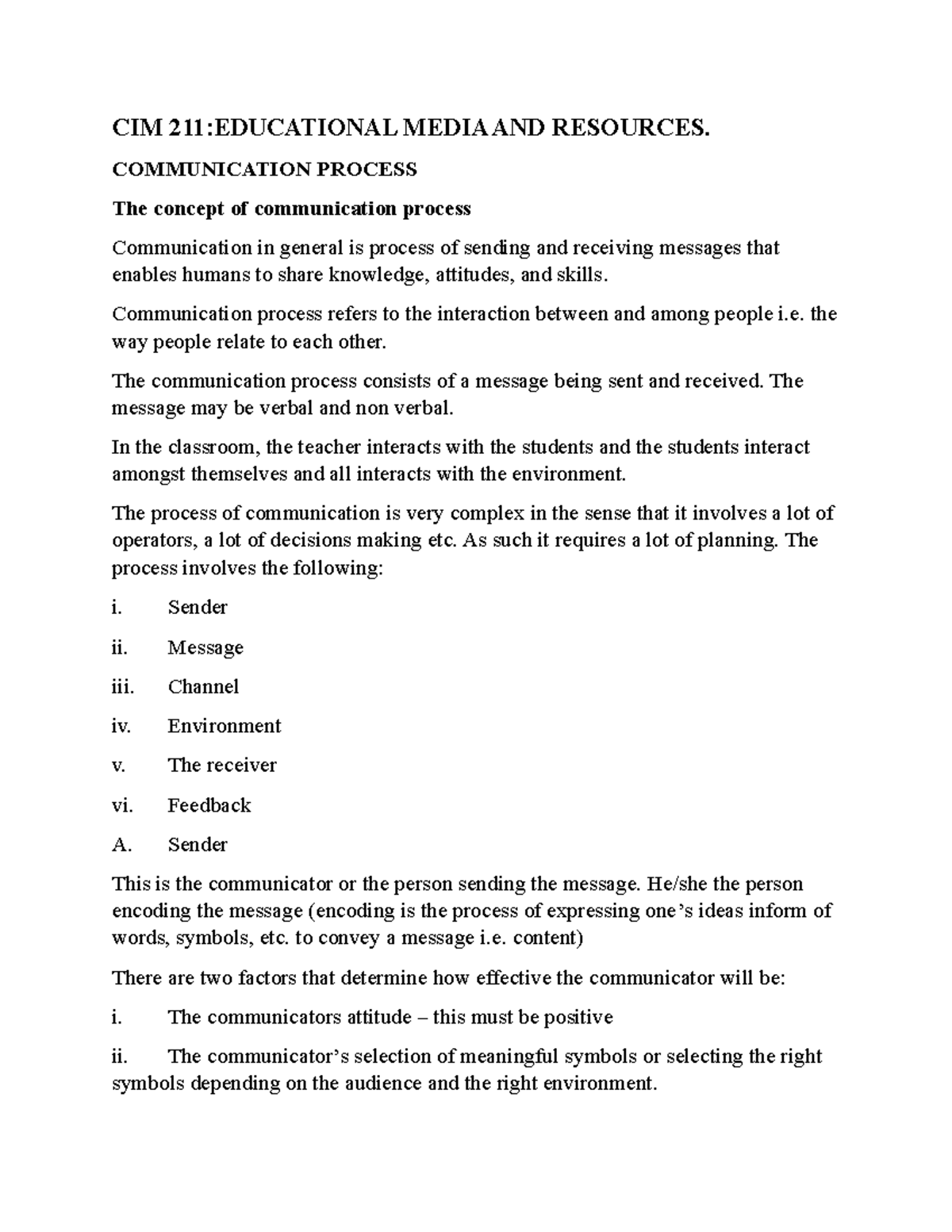 CIM 211: Understanding the communication process in educational media ...