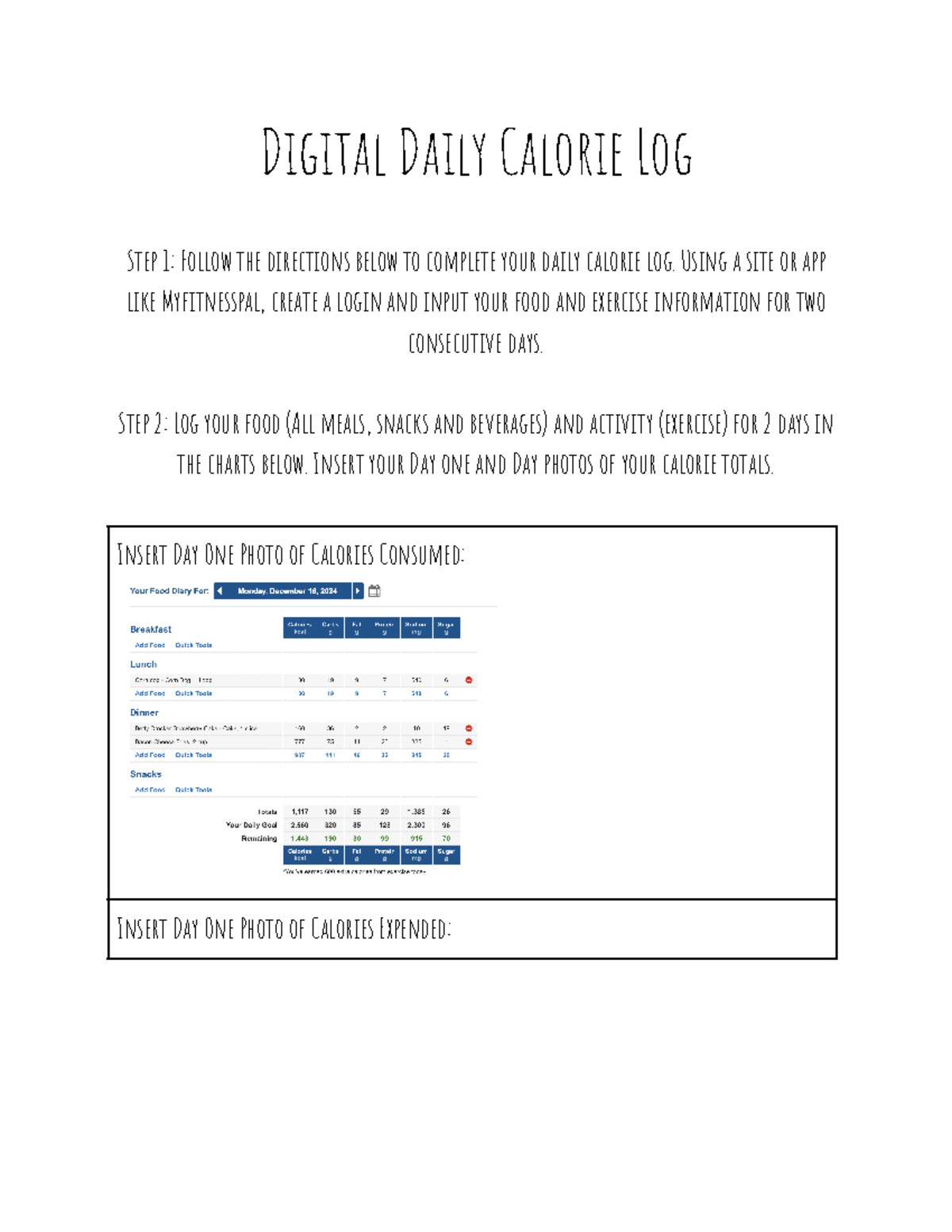 Digital Daily Calorie Log - Using a site or app like Myfitnesspal ...