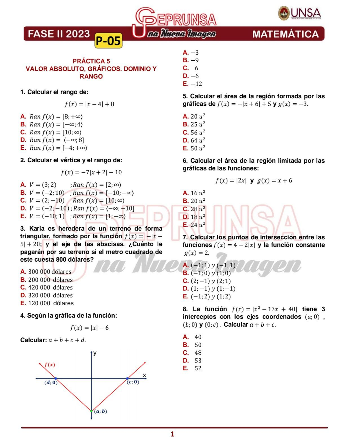 P-05 Matemática Ceprunsa 2DA FASE: Valor Absoluto, Gráficos y Rango ...
