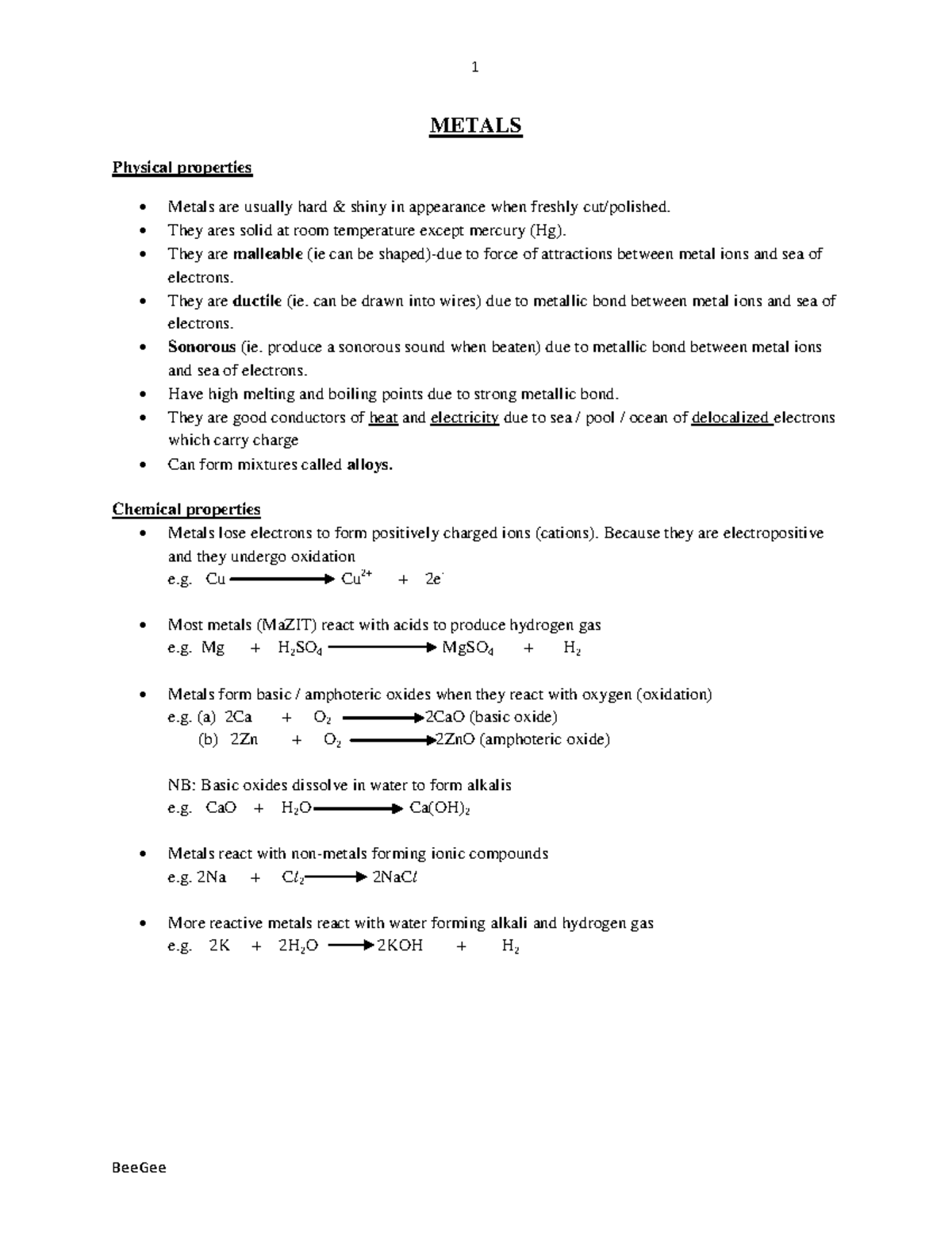 1 METALS: Physical & Chemical Properties, Alloys, and Extraction Methods - Studocu